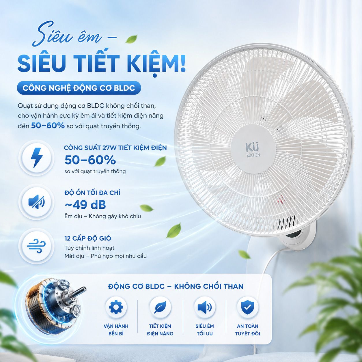 Quạt treo tường BLDC 14INCH KL-FB-14DC - Küchen Việt Nam Official